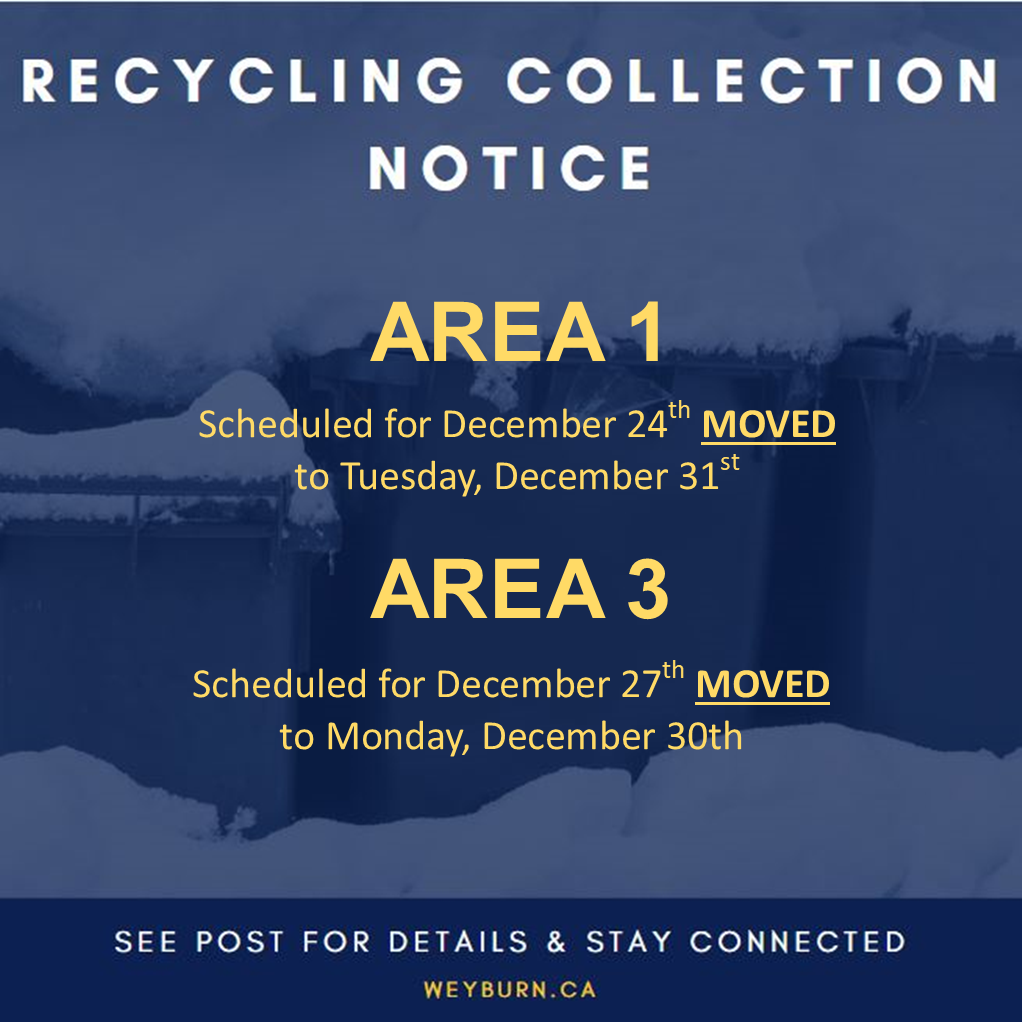 Recycling Collection Notice for Areas 1 & 3 - Weyburn, Saskatchewan